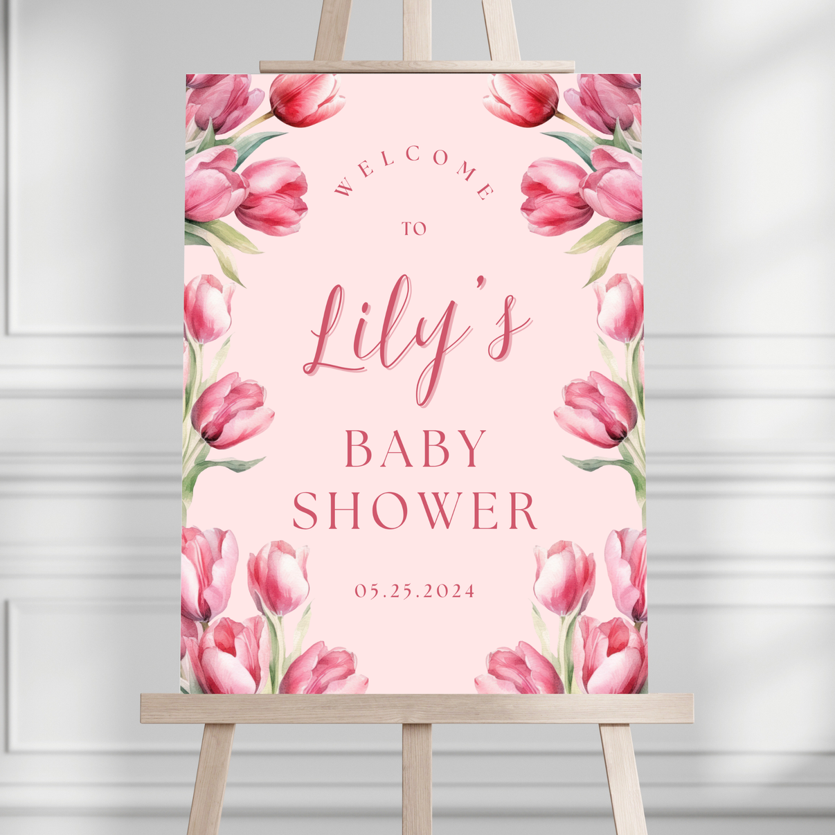 Pink Tulip Baby Shower Welcome Sign – Magnolia Dane Co.
