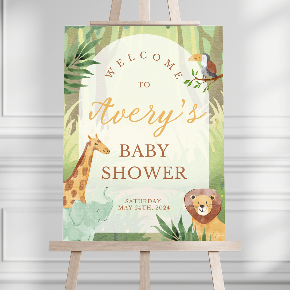 Personalized Green Safari Themed Baby Shower Welcome Sign – Magnolia ...