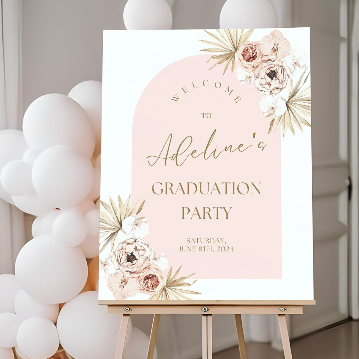 Personalized Graduation Decor | Pink Boho Arch Graduation Party Welcome ...