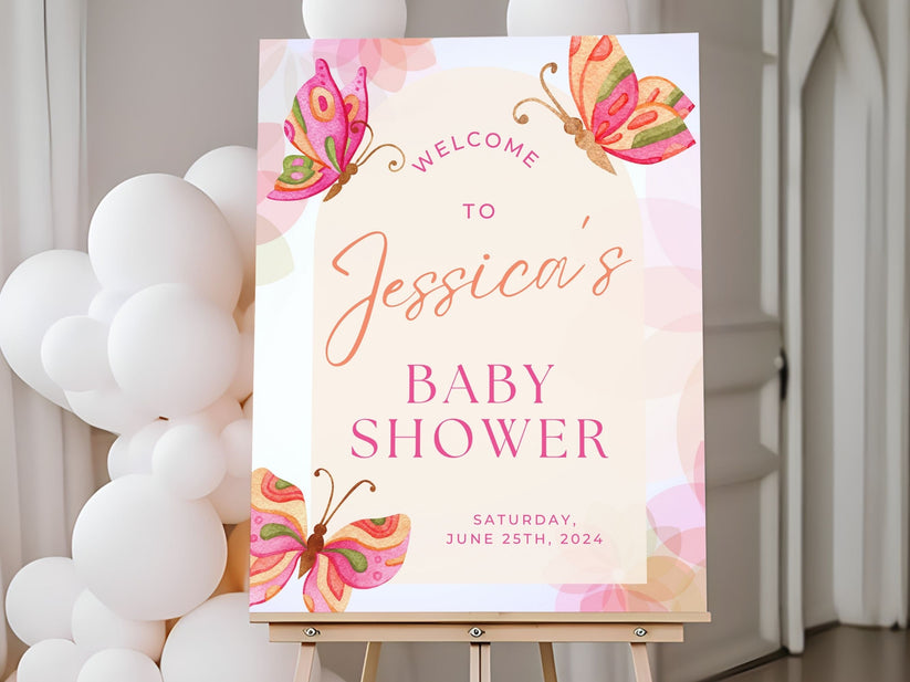 Personalized Bright Butterfly Baby Shower Welcome Sign – Magnolia Dane Co.