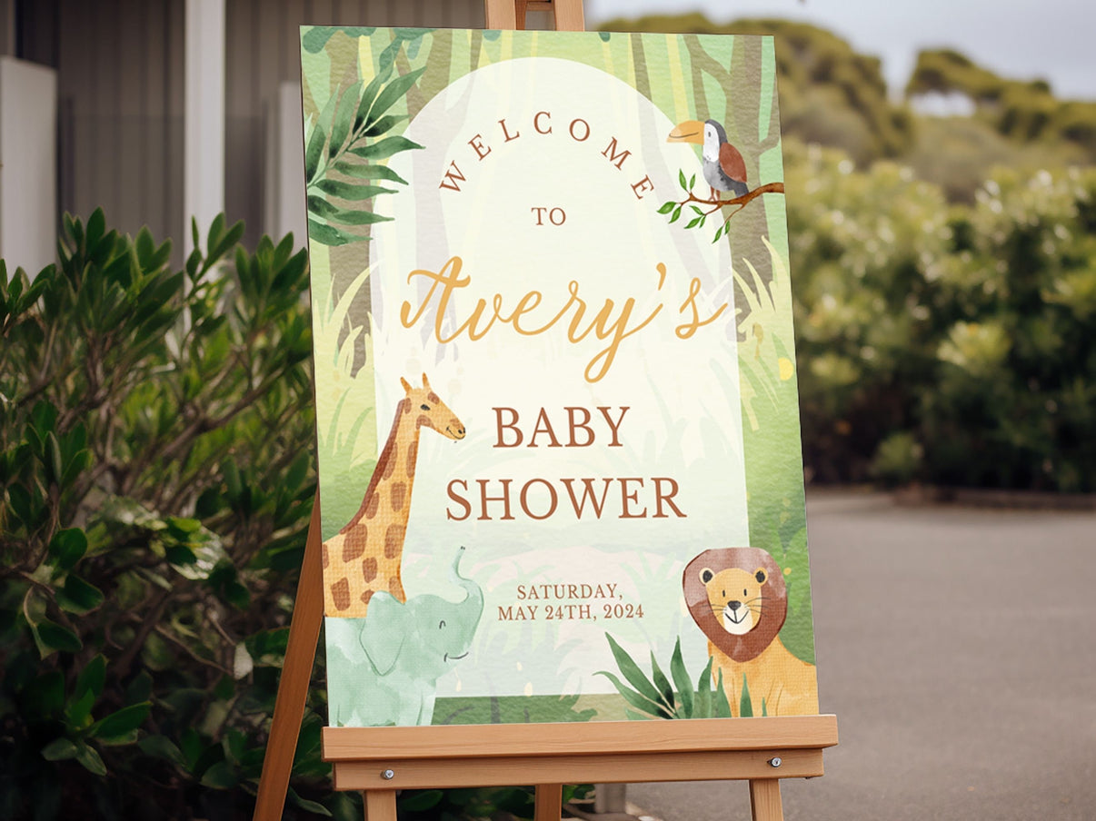 Personalized Green Safari Themed Baby Shower Welcome Sign – Magnolia ...