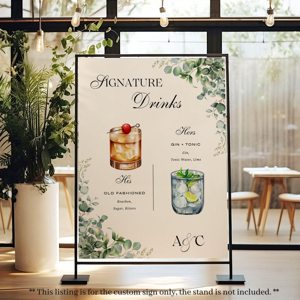 Boho Leaves Signature Drink Wedding Bar Menu Sign – Magnolia Dane Co.